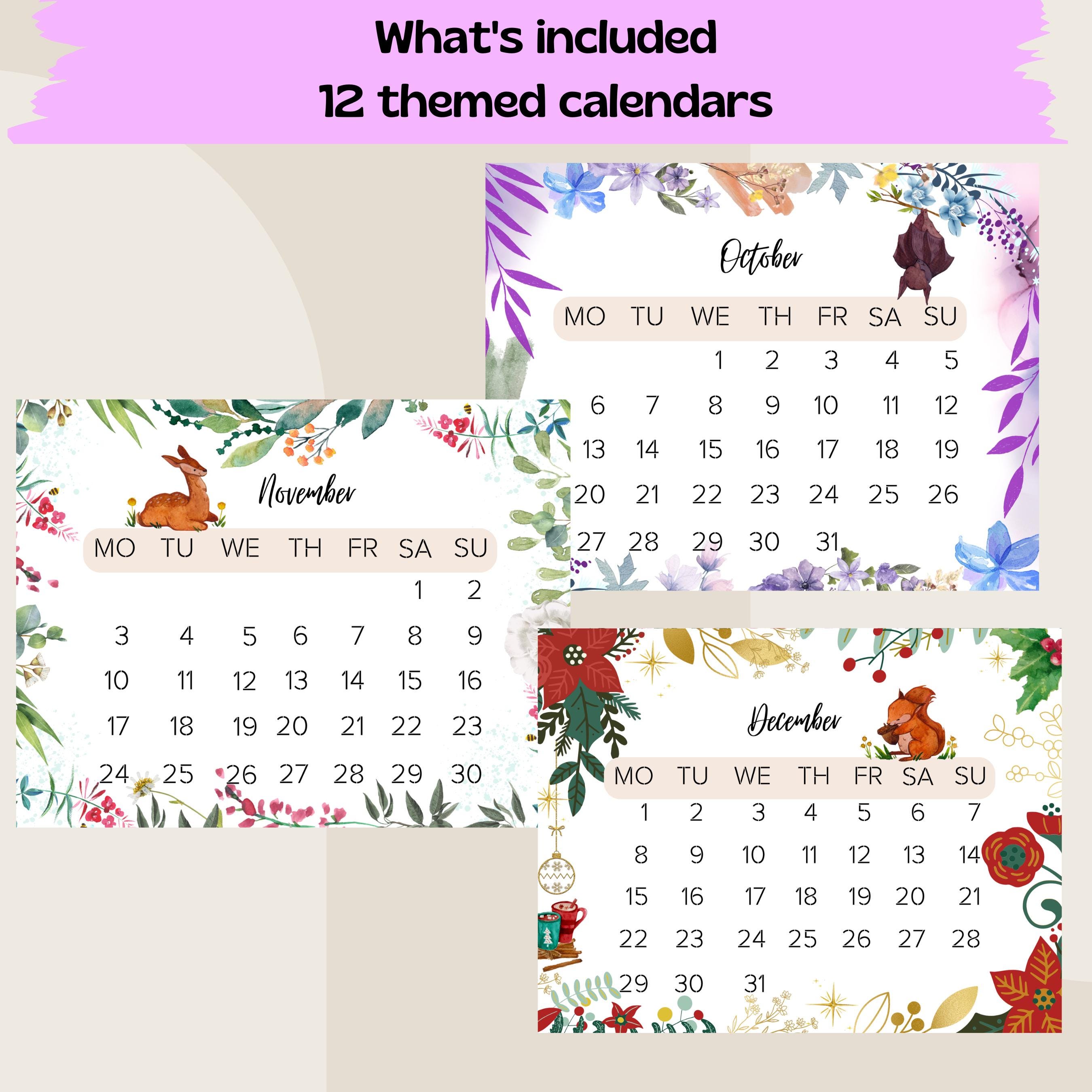 Printable Calendar 2025 Animals and Flowers Printable Monthly Calendar ...