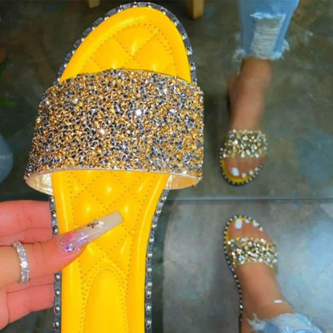 Rhinestone Summer Flat Sandals - Etsy