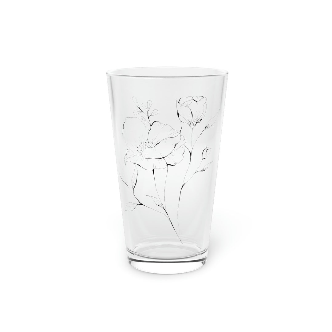 Botanical Flowers Pint Glass, Flower Patterned Glassware, Floral ...