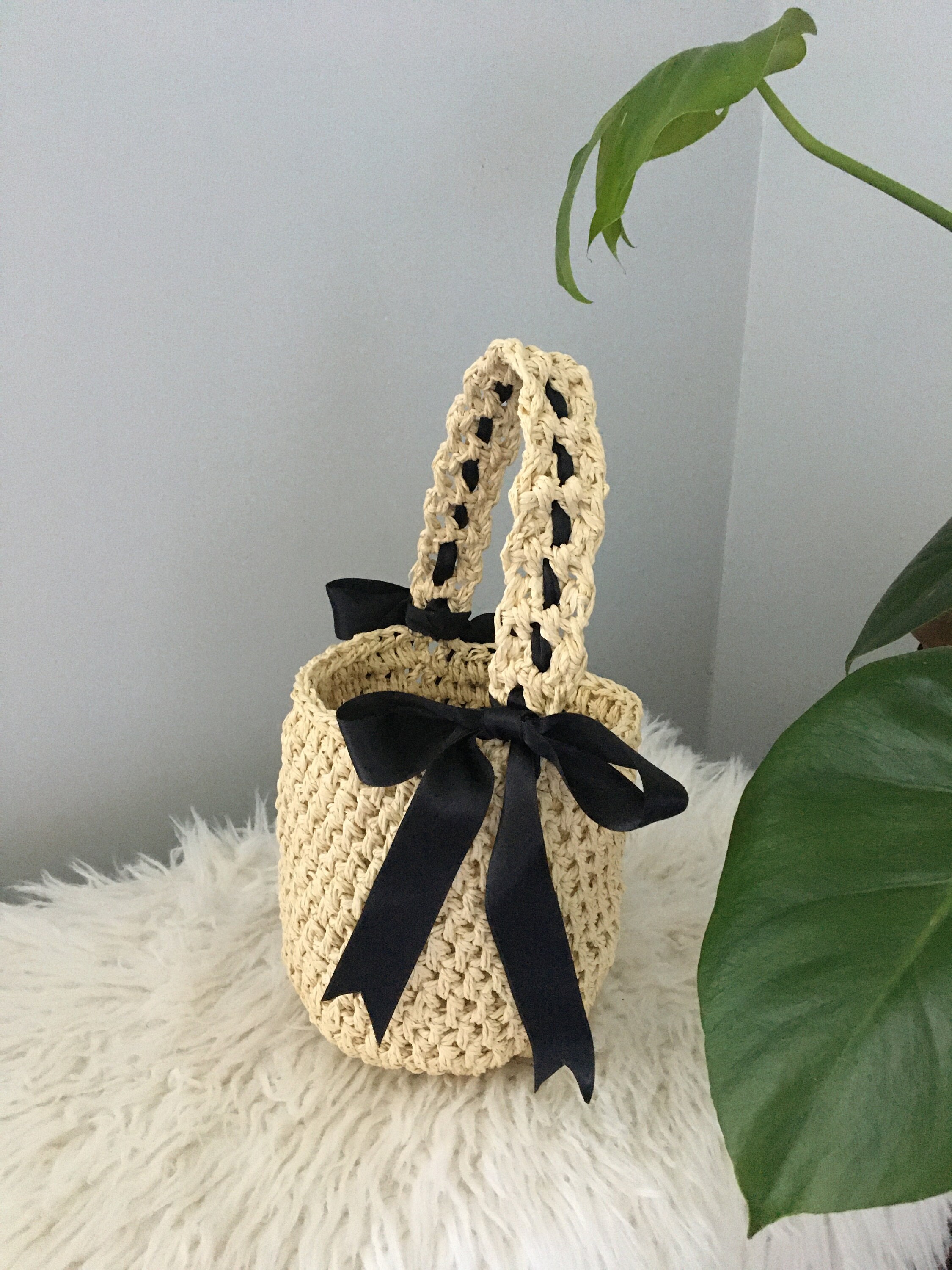 Raffia Bucket Bag, Crochet Straw Bag, Bucket Small Bag, Straw Basket ...