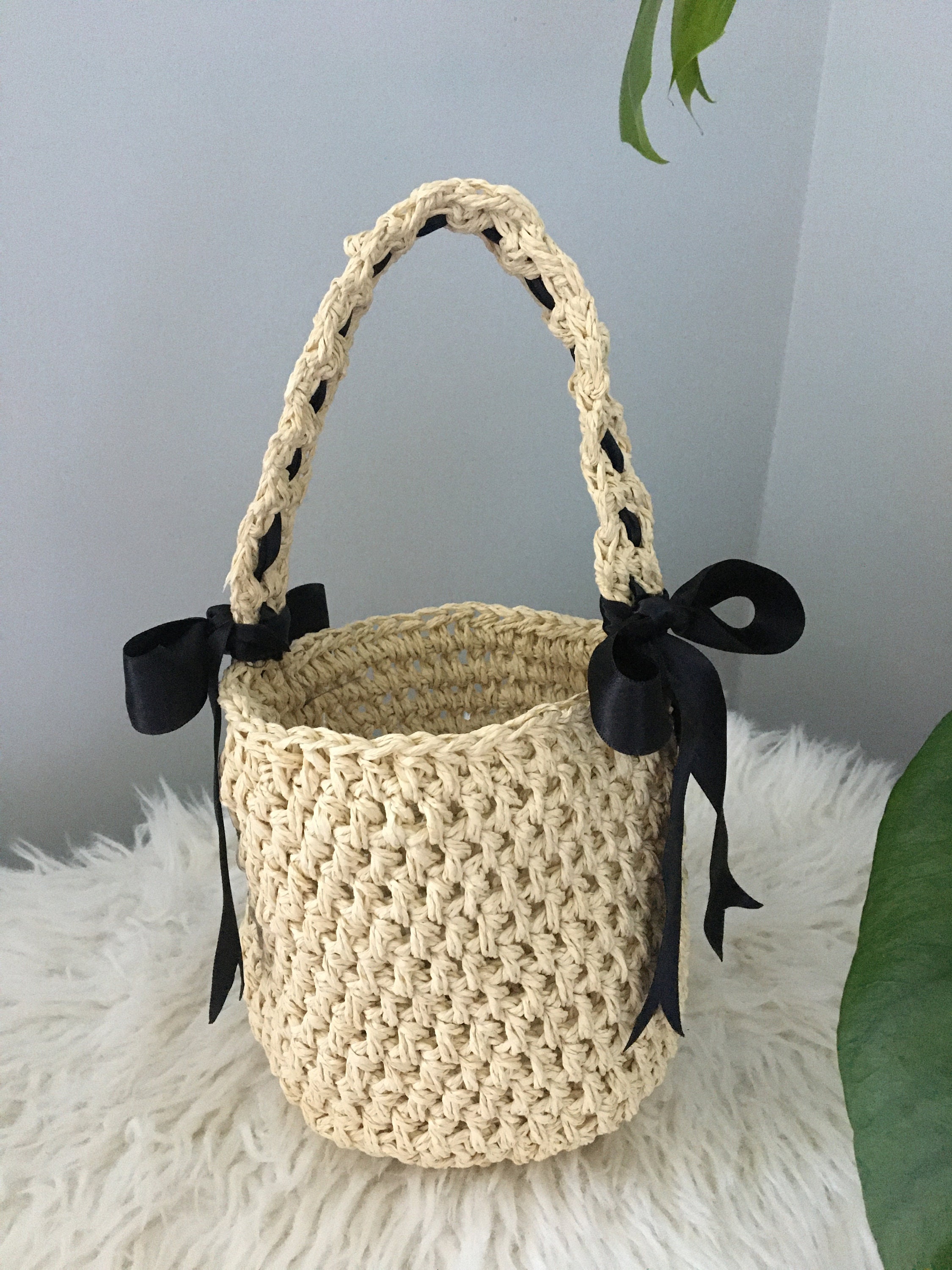 Raffia Bucket Bag, Crochet Straw Bag, Bucket Small Bag, Straw Basket ...