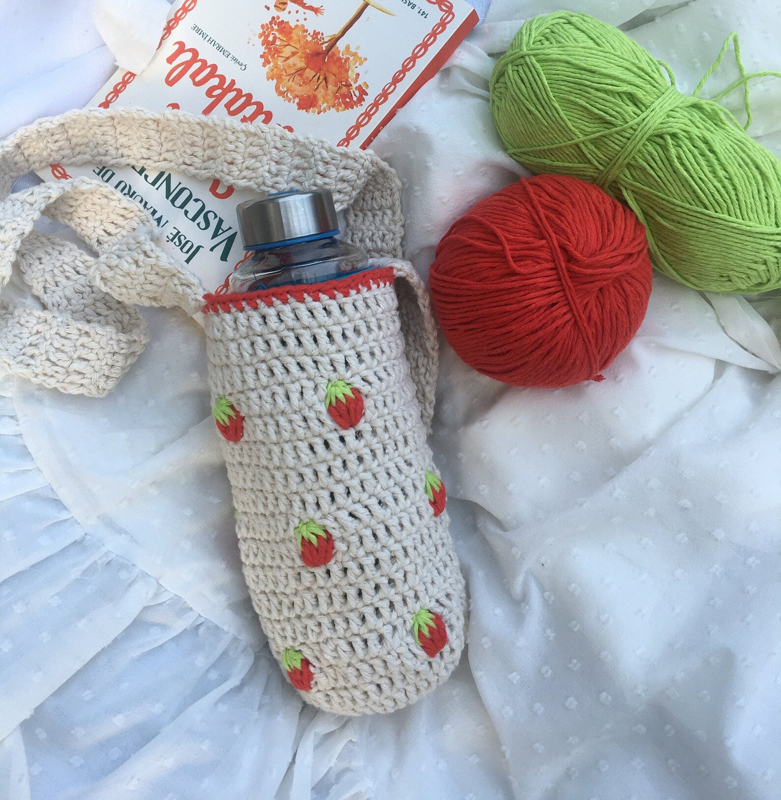 Strawberry Crochet Water Bottle Holder Unique Personalized - Etsy