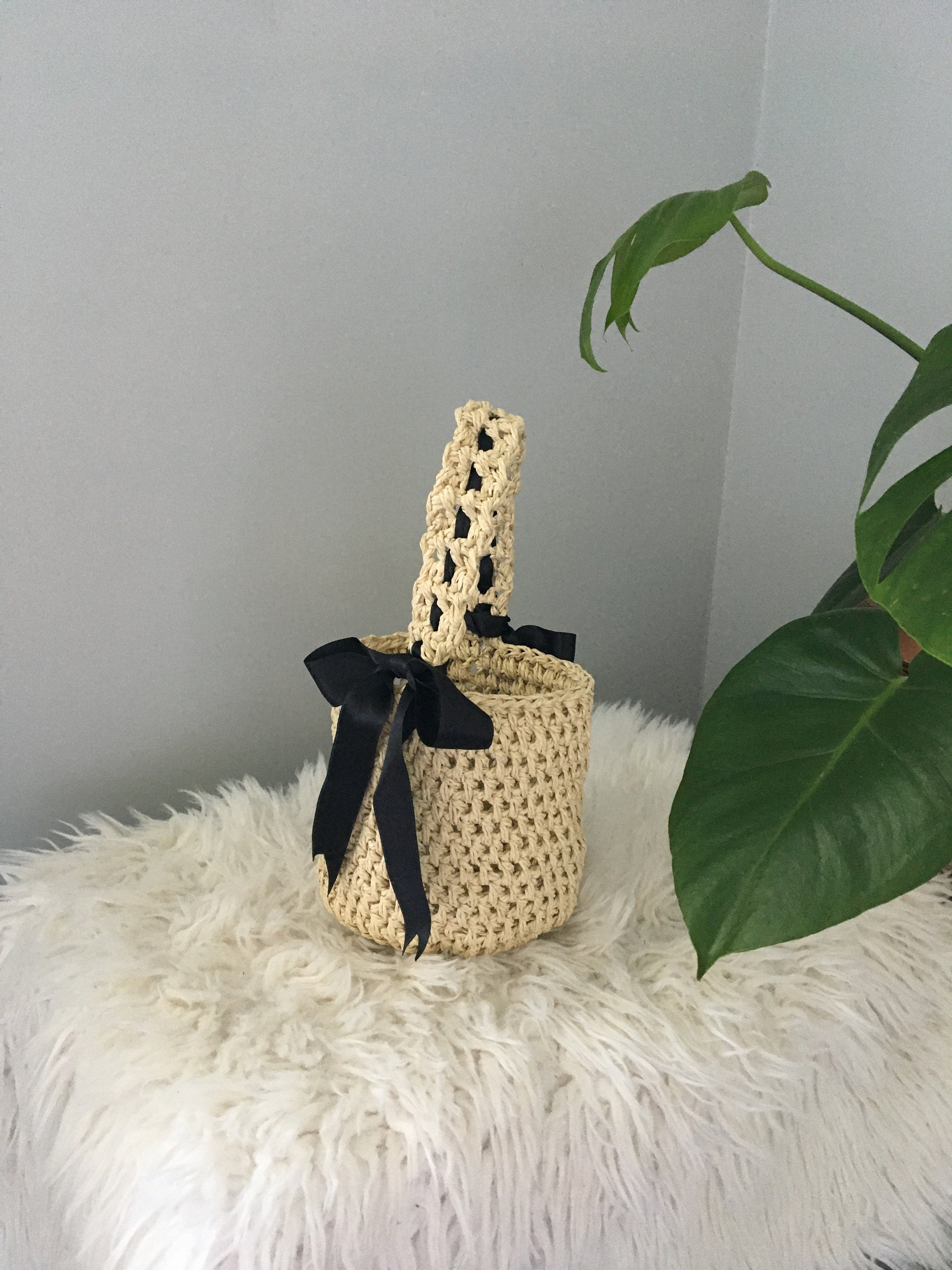 Raffia Bucket Bag, Crochet Straw Bag, Bucket Small Bag, Straw Basket ...