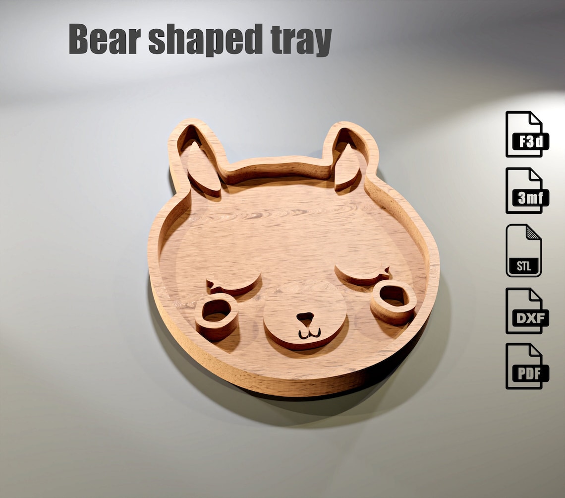 Bear Tray - CNC Files for Wood Routers (f3d, 3mf, Stl, Dxf, Pdf ...