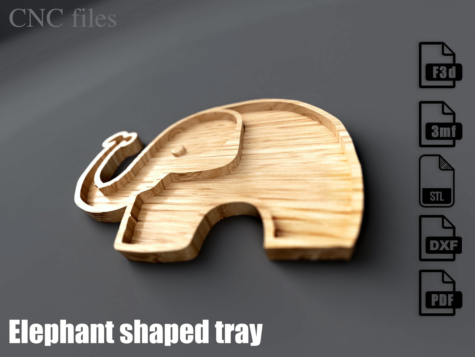Elephant Tray STL File, 3D Printing 3D Model and Files for CNC f3d, 3mf ...
