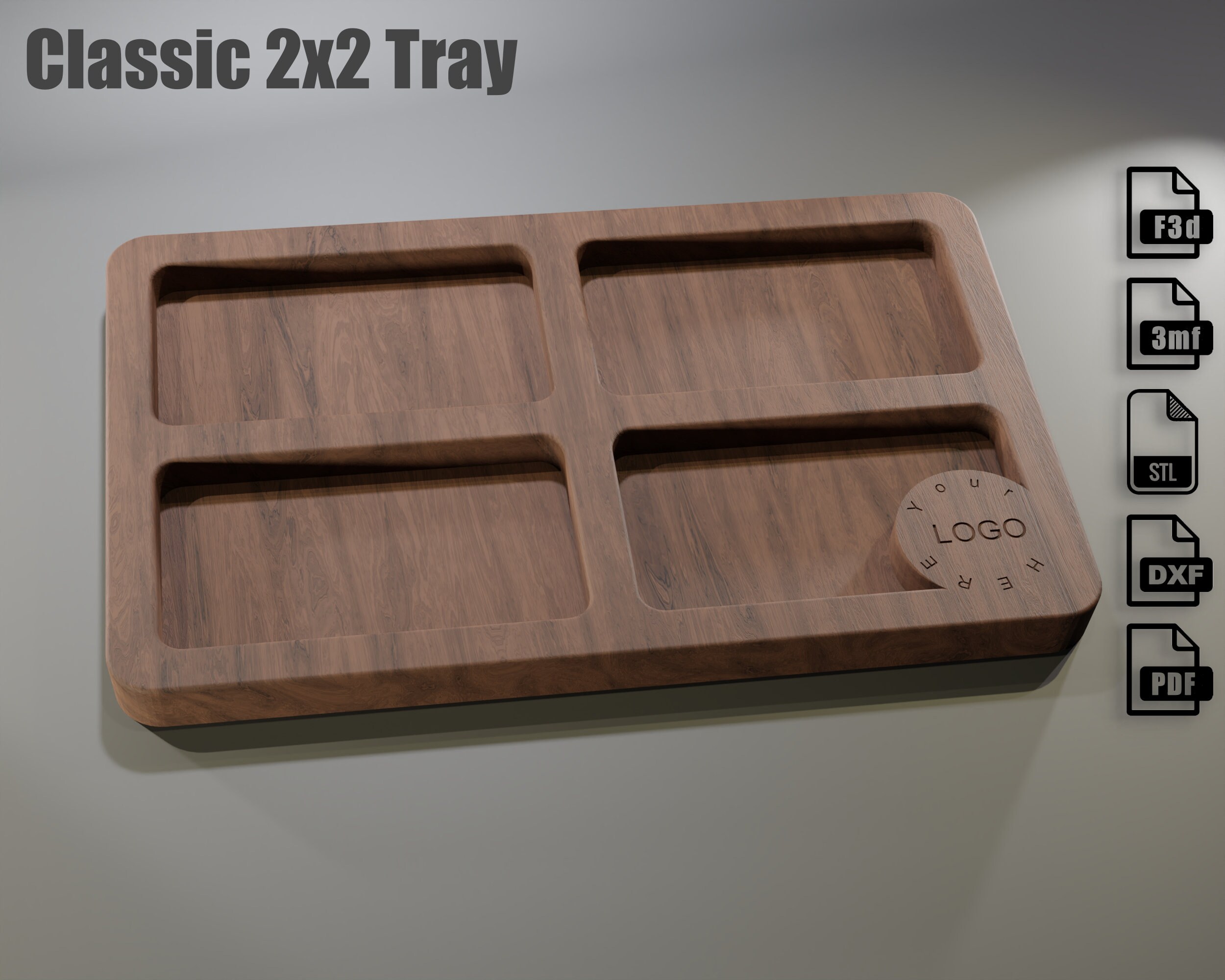 Classic 2x2 Tray - CNC Files for Wood Routers (f3d, 3mf, Stl, Dxf, Pdf ...