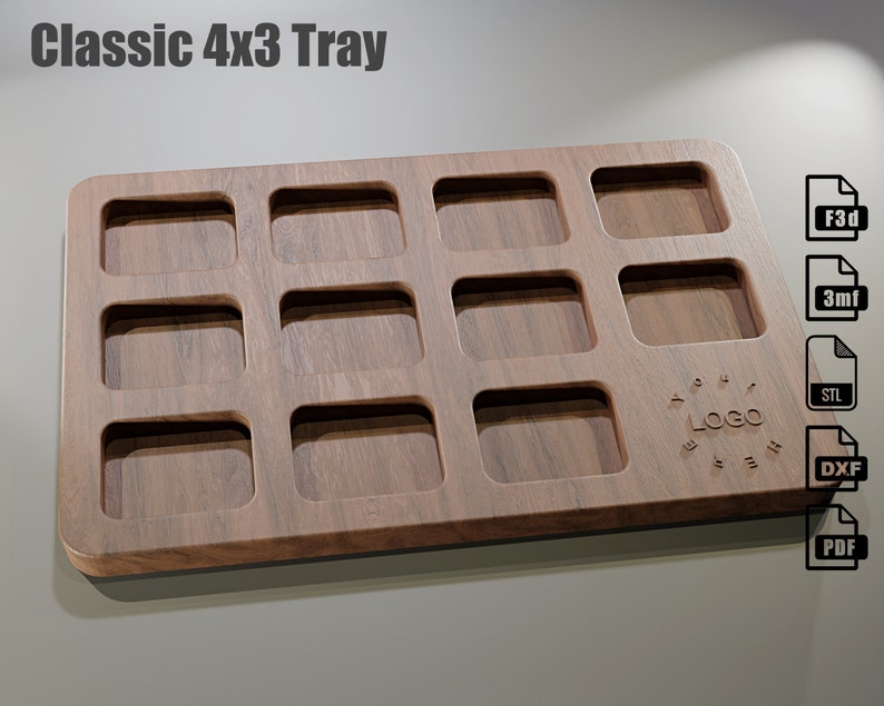 Classic 4x3 Tray - CNC Files for Wood Routers (f3d, 3mf, Stl, Dxf, Pdf) Parametric Fusion 360 ...