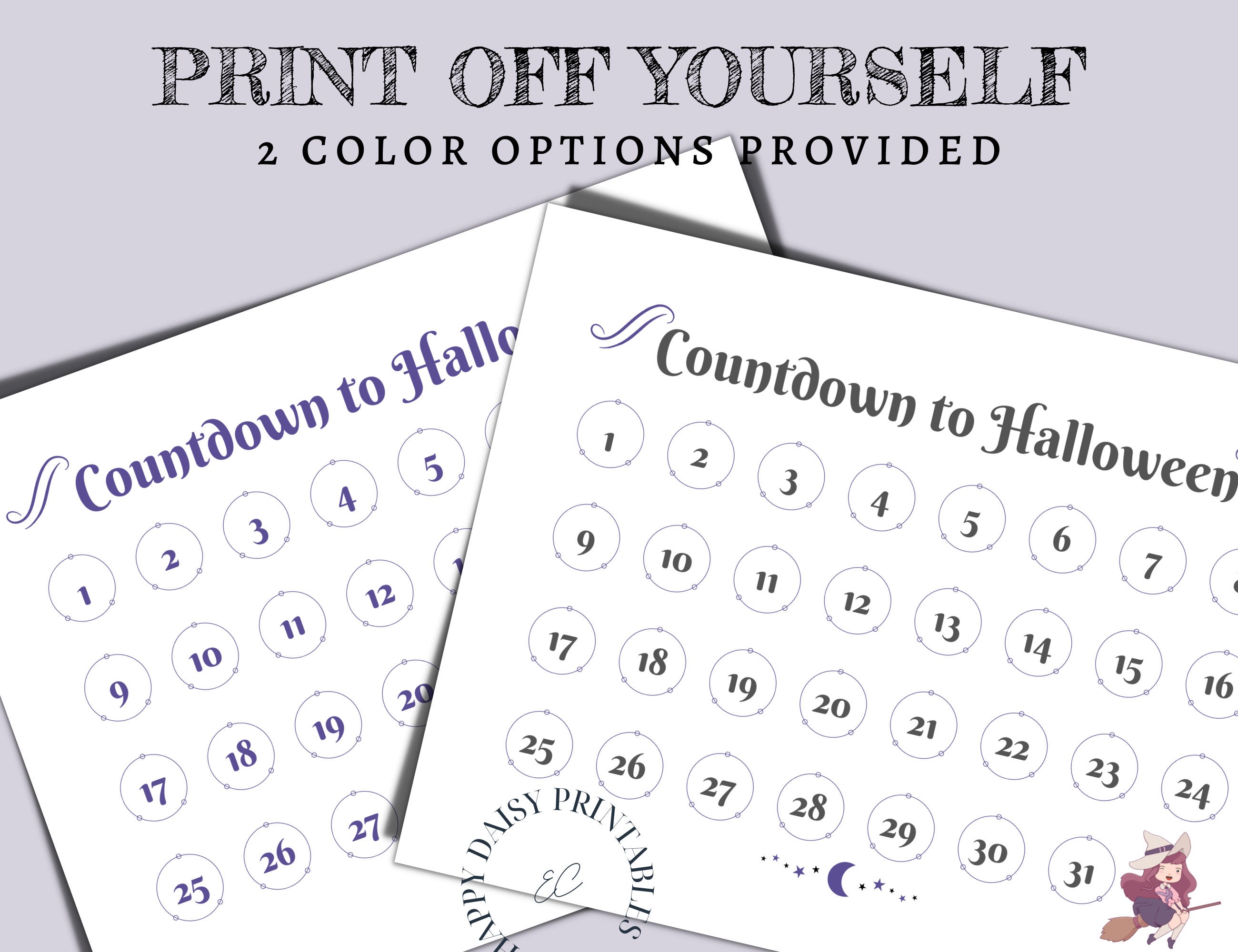 Halloween Countdown Printable Calendar/ Cute Witch Theme Halloween ...