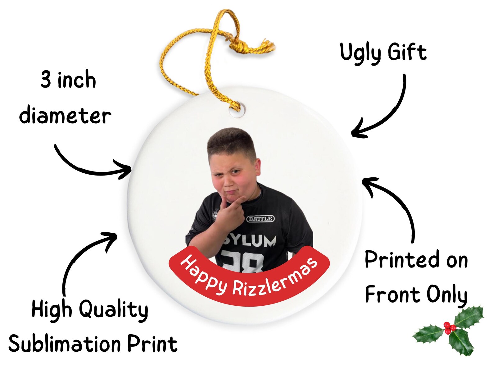 THE RIZZLER KID Christmas Ornament - Funny Meme Gift & Ugly Decoration ...
