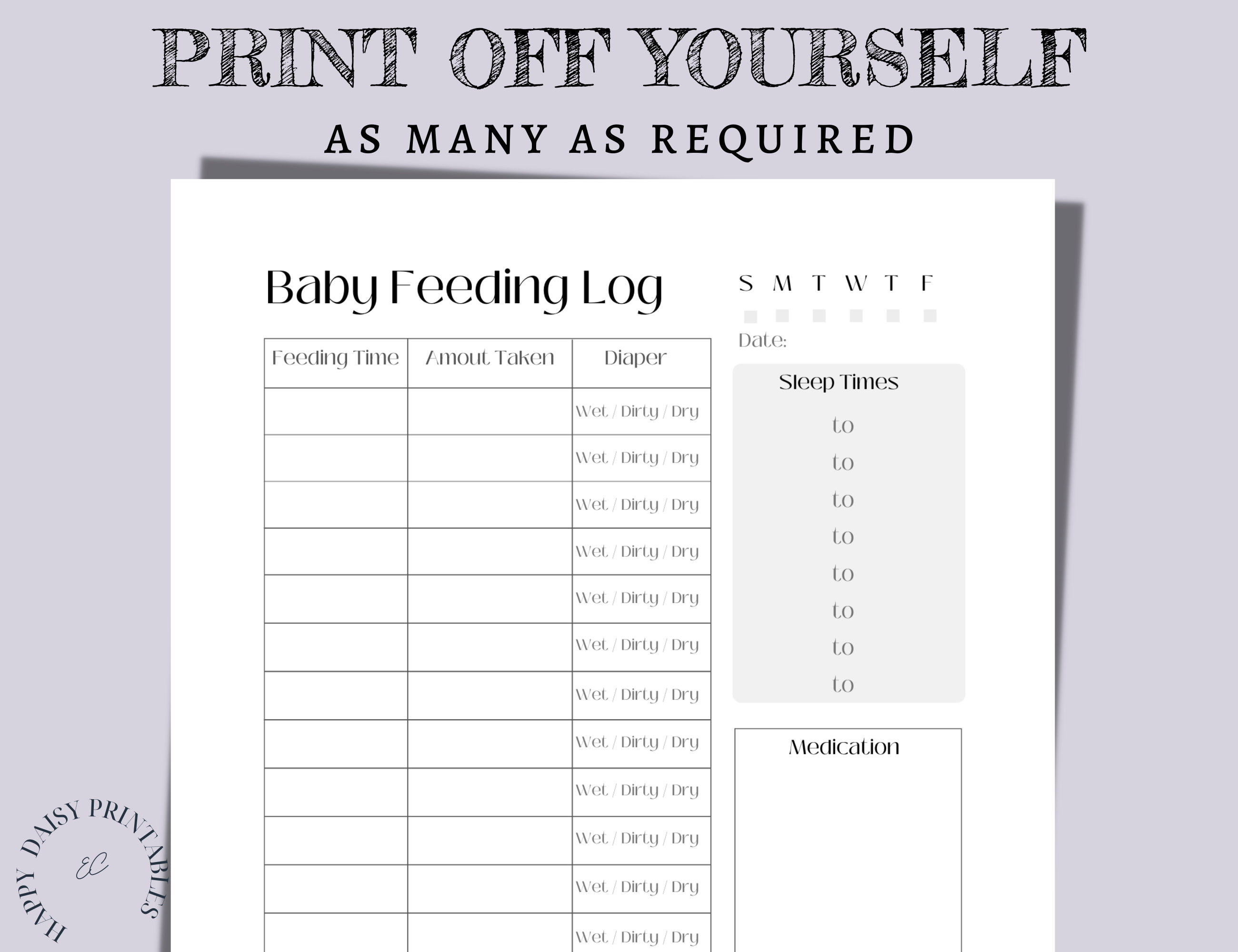 Baby Feeding Tracker / Baby Feeding Log for Newborn / Printable Newborn ...