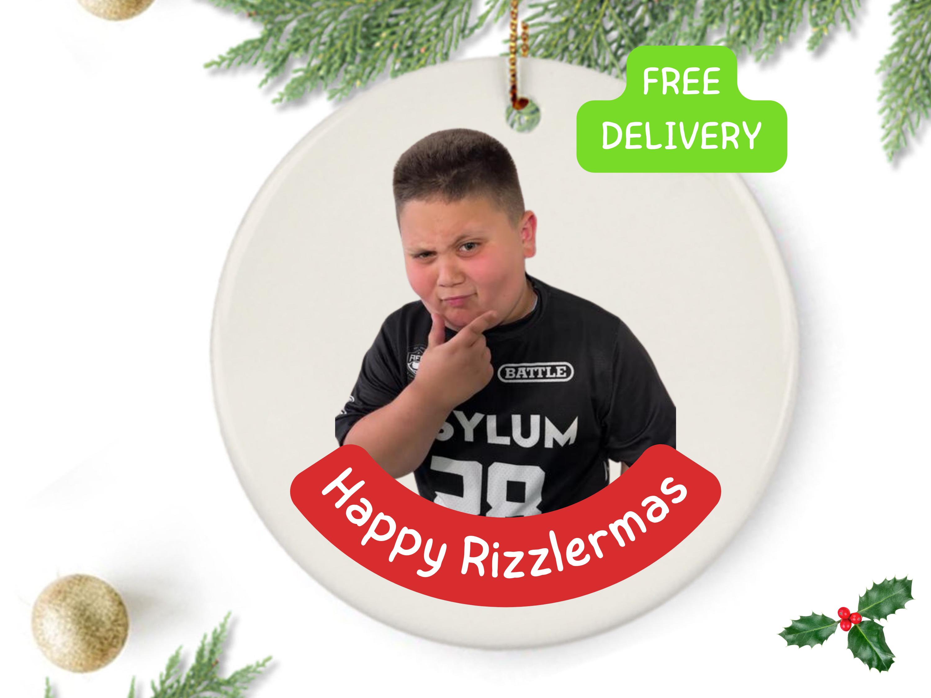 THE RIZZLER KID Christmas Ornament - Funny Meme Gift & Ugly Decoration ...