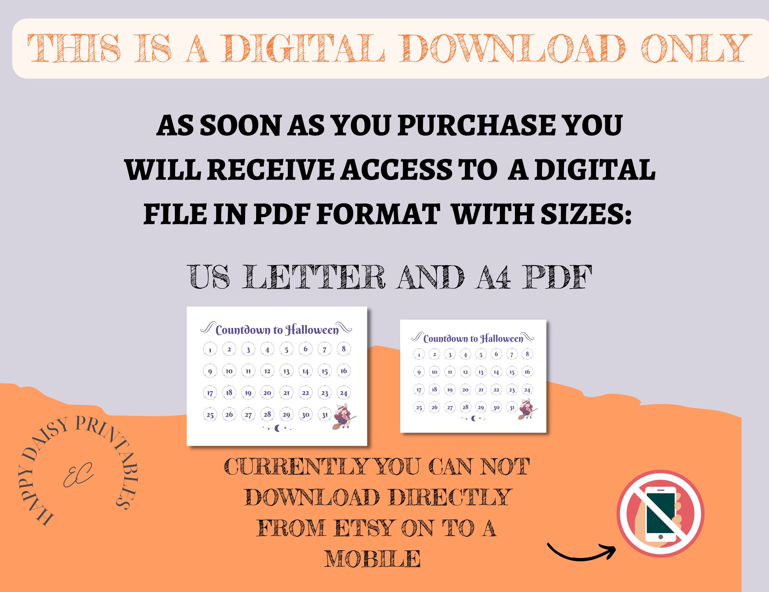 Halloween Countdown Printable Calendar/ Cute Witch Theme Halloween ...