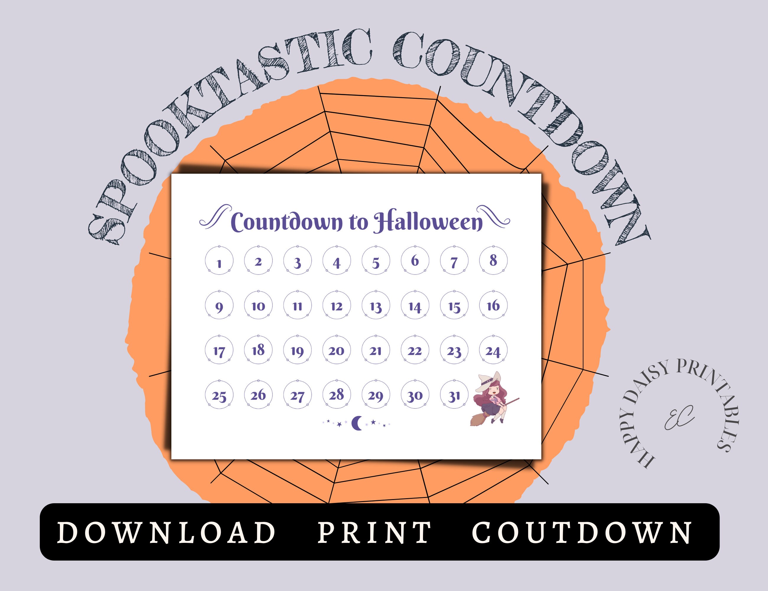 Halloween Countdown Printable Calendar/ Cute Witch Theme Halloween ...