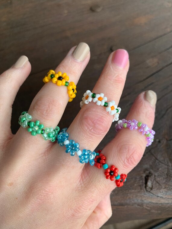 Seed Bead Floral Ring Beaded Spring Ring - Etsy