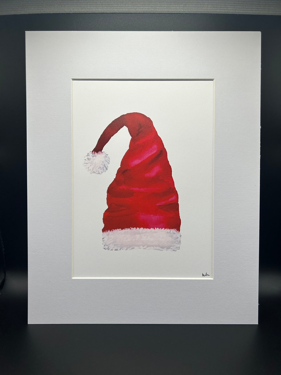 Santa Hat Print / Vibrant Watercolor Santa Hat Print and Mat / Original ...