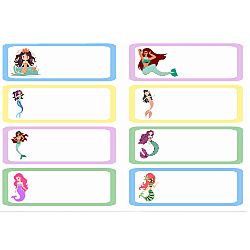 32 Personalized Mermaid School Labels, Themed School Supplies, Kids ...