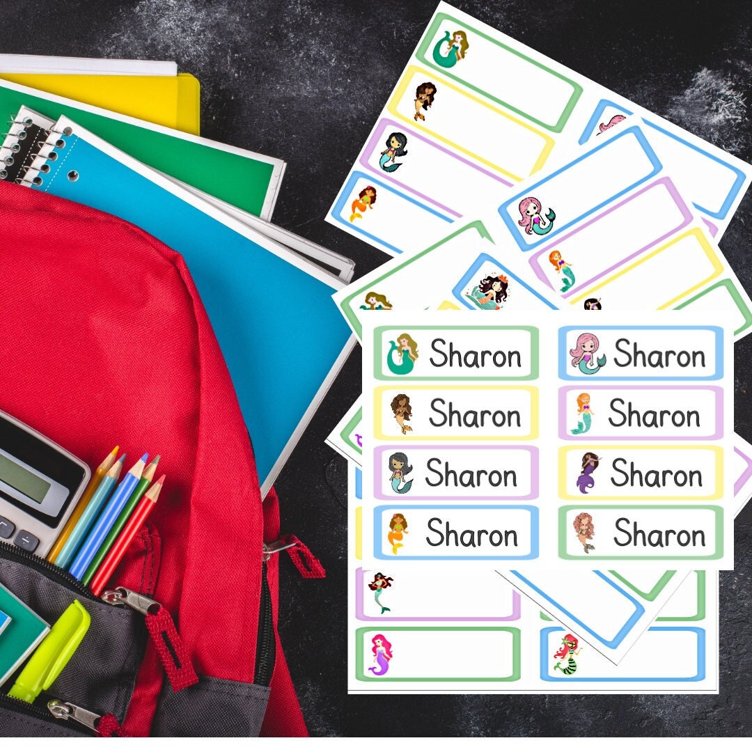 32 Personalized Mermaid School Labels, Themed School Supplies, Kids ...