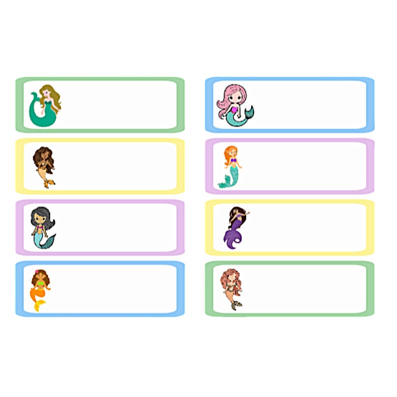 32 Personalized Mermaid School Labels, Themed School Supplies, Kids ...