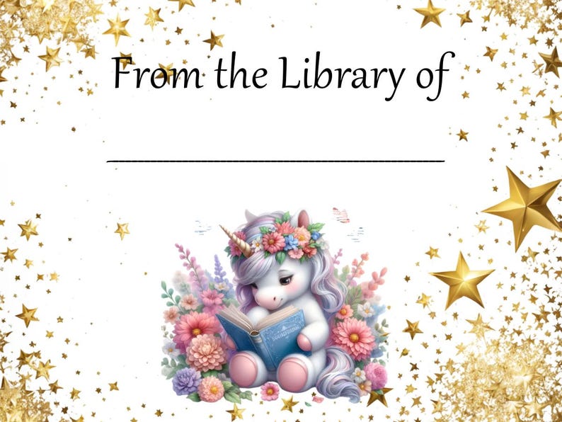 Unicorn Bookplate Stickers, Set of 12, Personal Bookplate Stickers ...