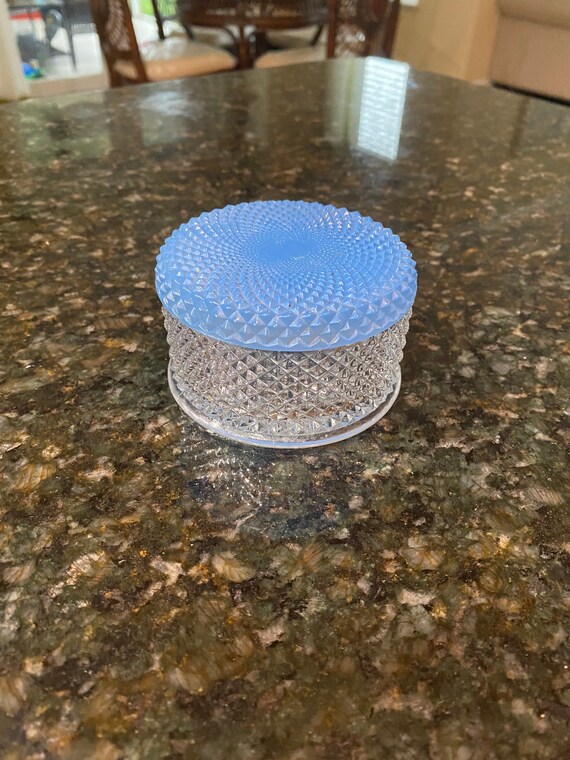 Vintage Diamond Point Glass Round Dresser Jar. Vintage Diamond - Etsy