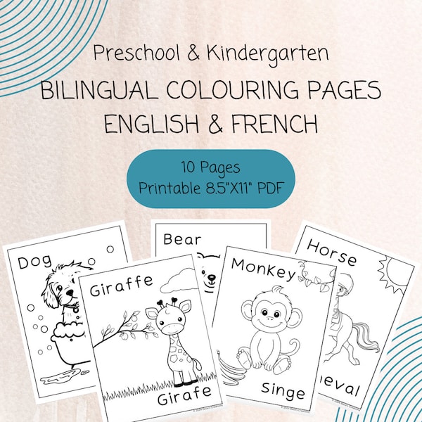Kids Bilingual Coloring Book - Etsy