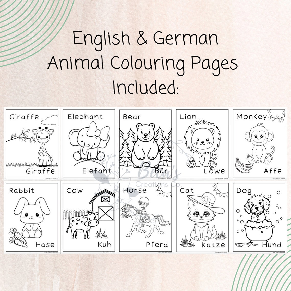 Printable Bilingual Coloring Pages - German-english Animal Book for ...