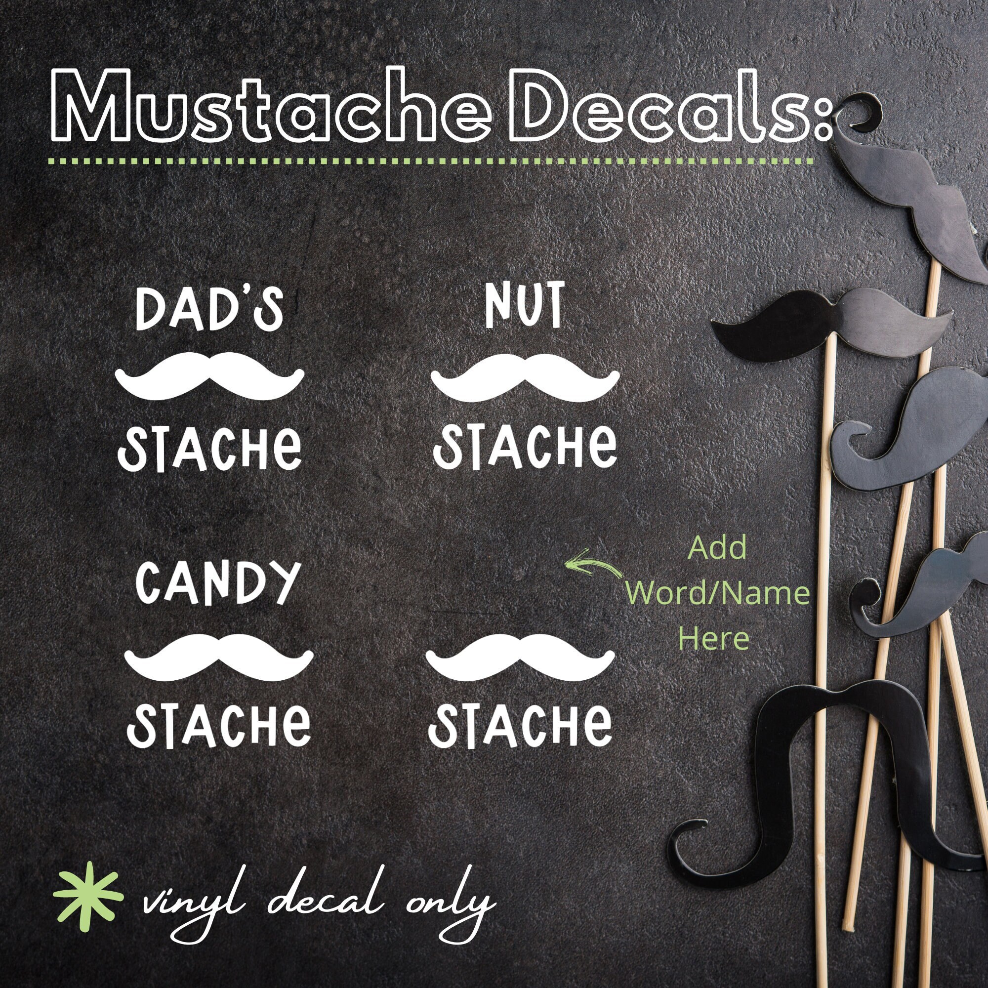 Custom Mustache Decal Personalized Dads Stache Sticker Customizable ...