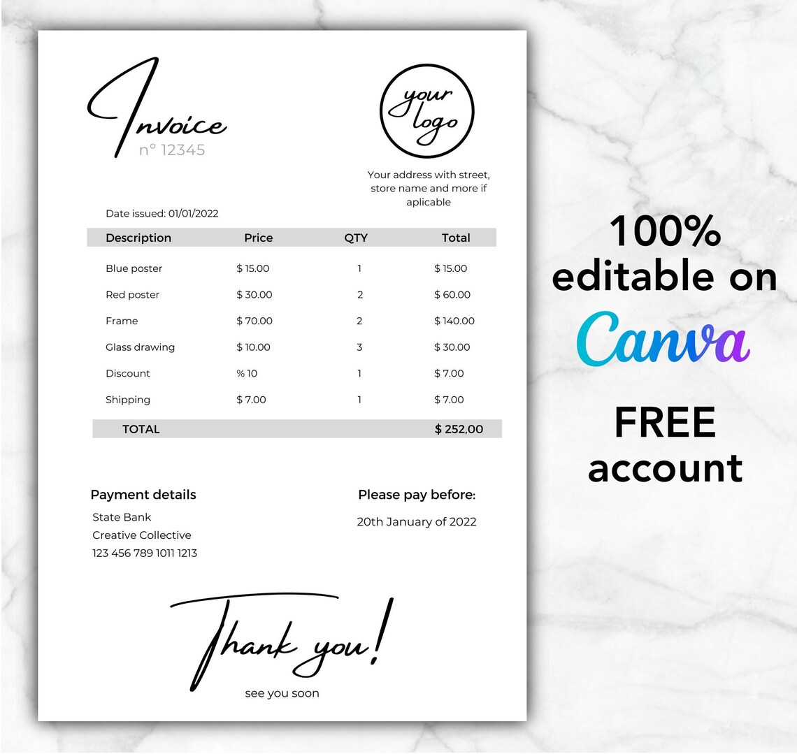 Invoice Template Printable Invoice Digital Invoice - Etsy
