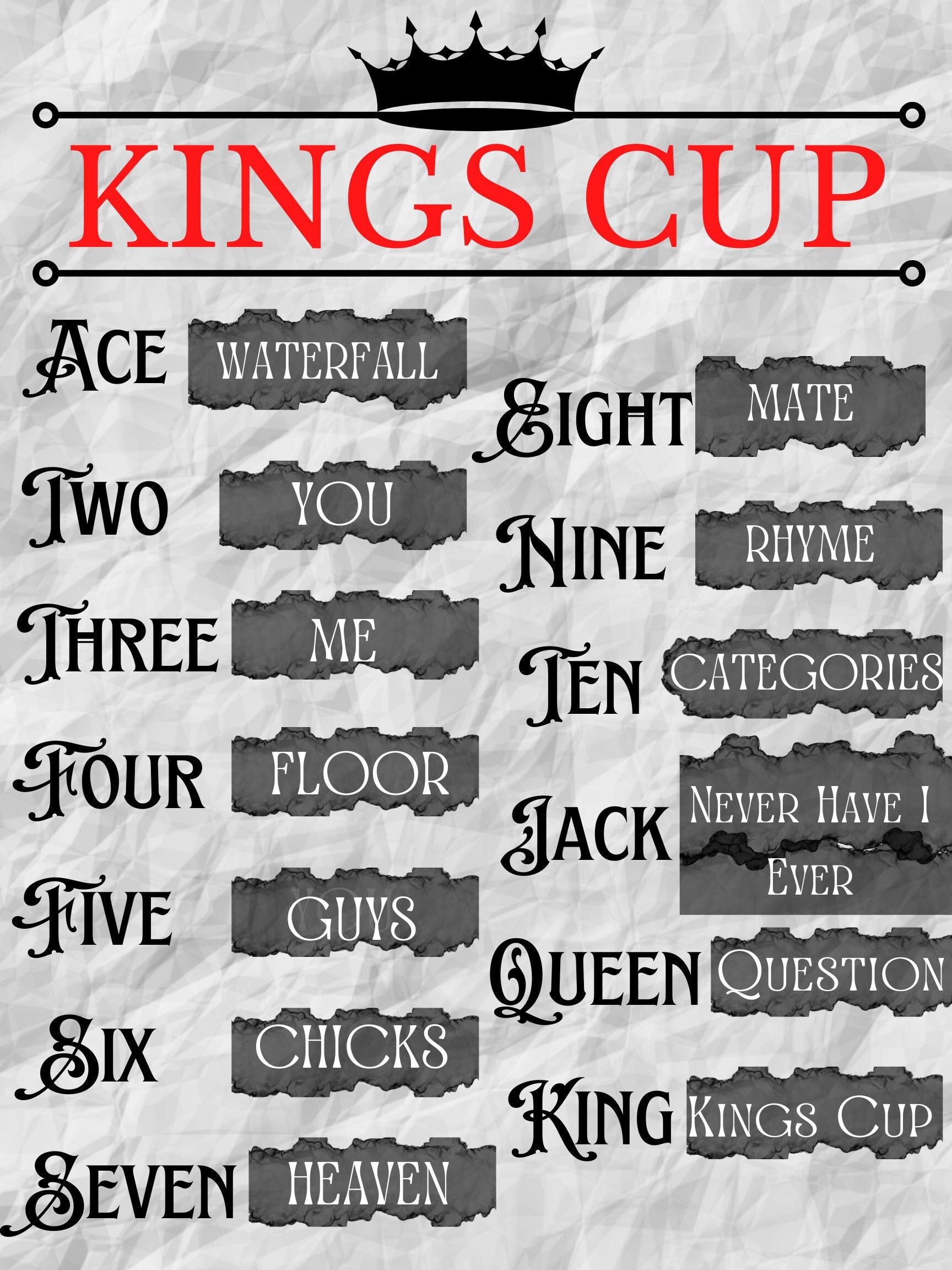 KINGS CUP RULES Digital Download Etsy