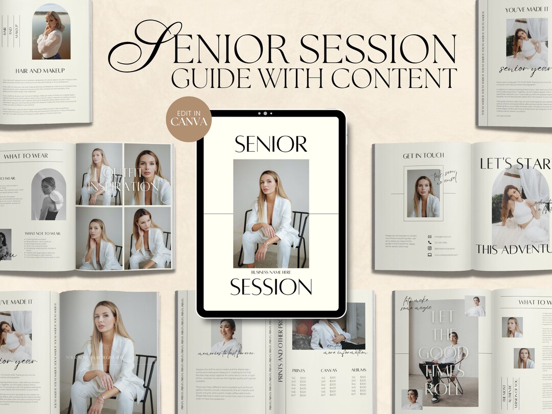 CANVA Modern Senior Session Guide With Content, Pre-written Welcome ...