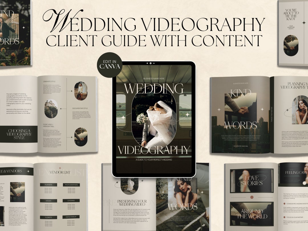 CANVA Modern Wedding Videography Client Guide With Content, Pre-written ...