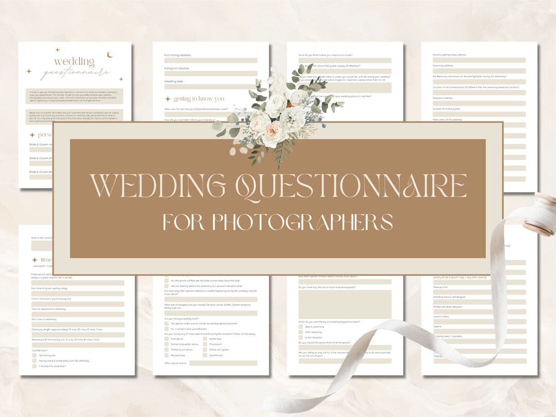 Wedding Photography Client Questionnaire Form Canva Boho - Etsy