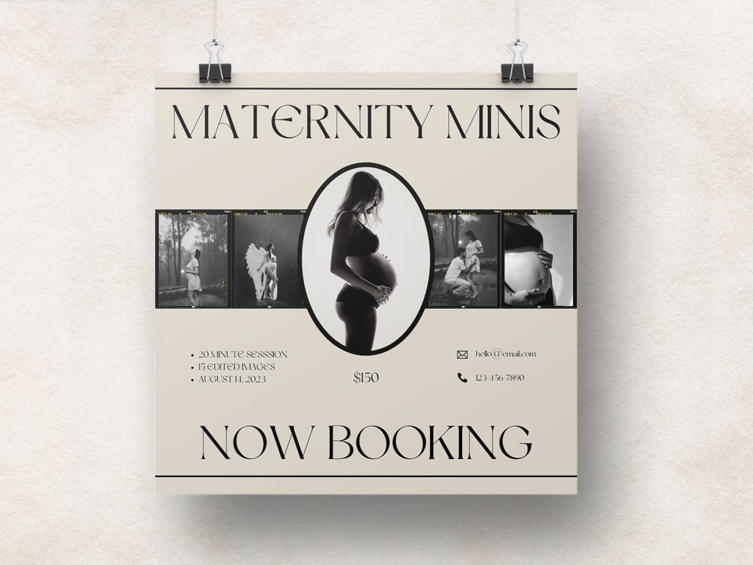 Maternity Mini Session Template Canva, Modern, Maternity Photographer ...