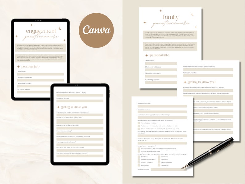 Photography Session Client Questionnaire Form Bundle for - Etsy