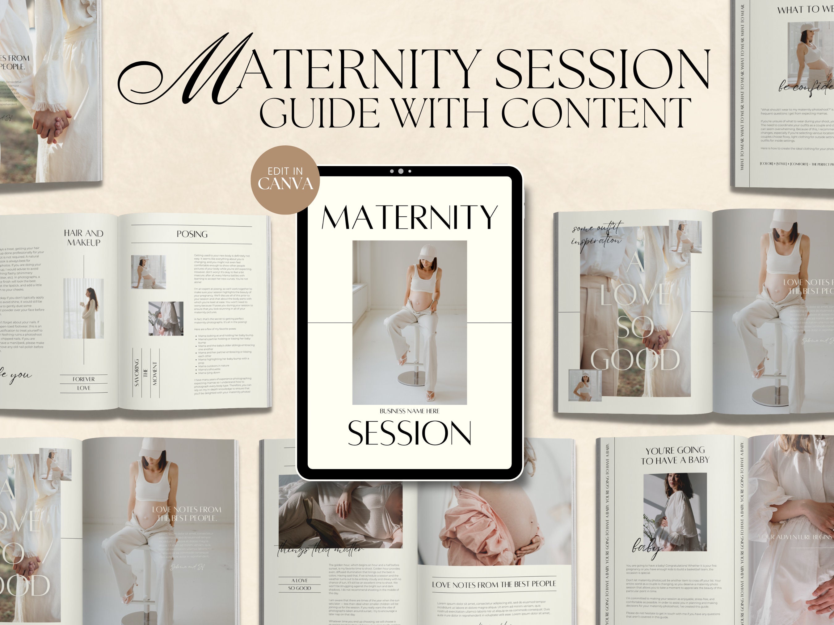 CANVA Modern Maternity Session Client Guide With Content, Pre-written ...