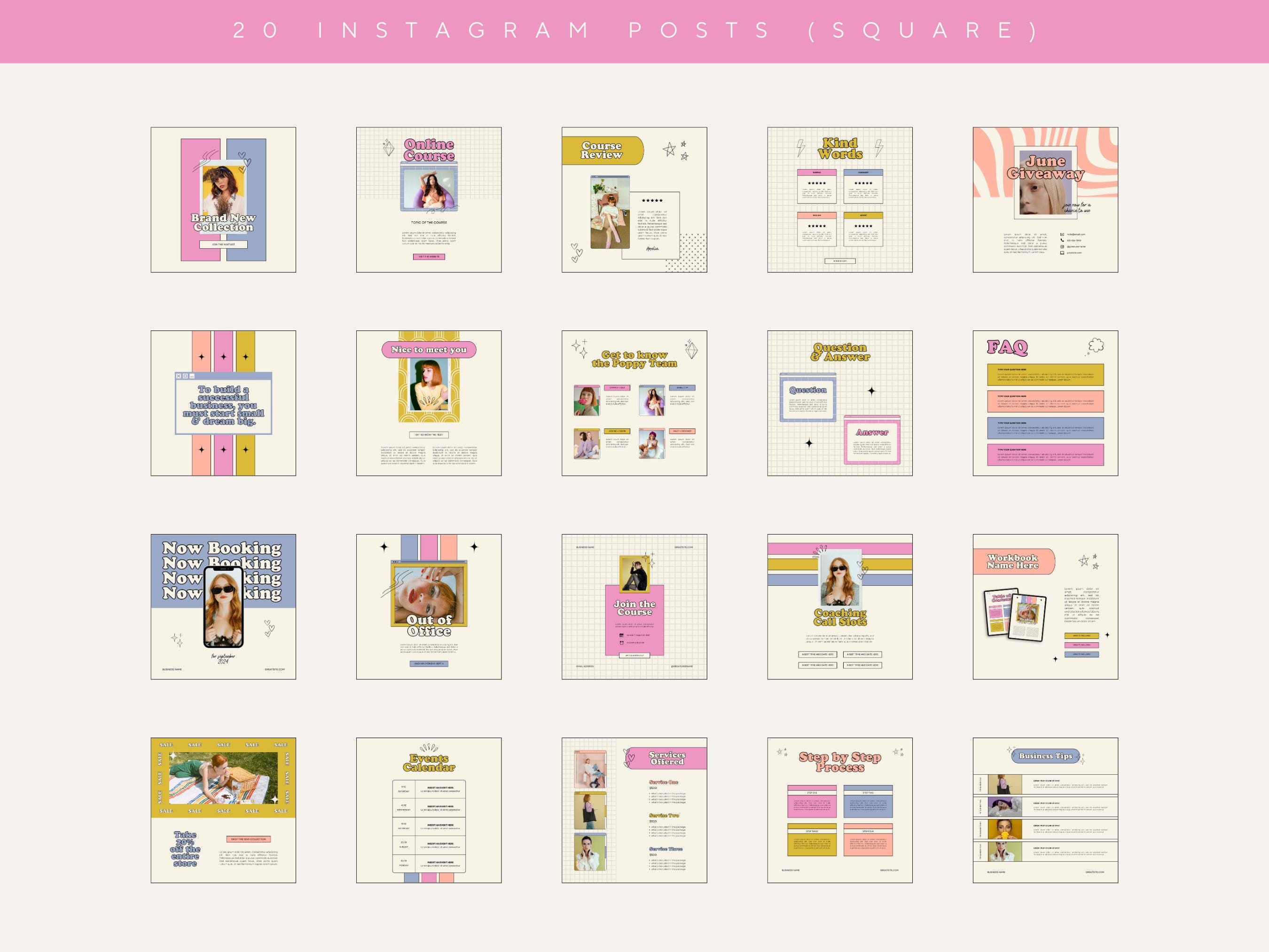 Canva Retro Colorful Instagram Stories Posts Bundle, Editable Templates ...