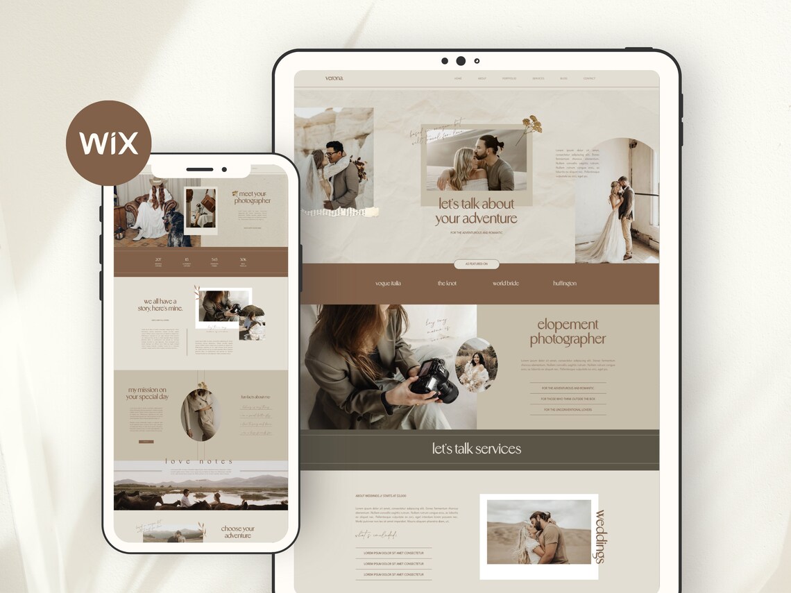 Wix Website Template for Wedding Photographer, Boho Website Design ...