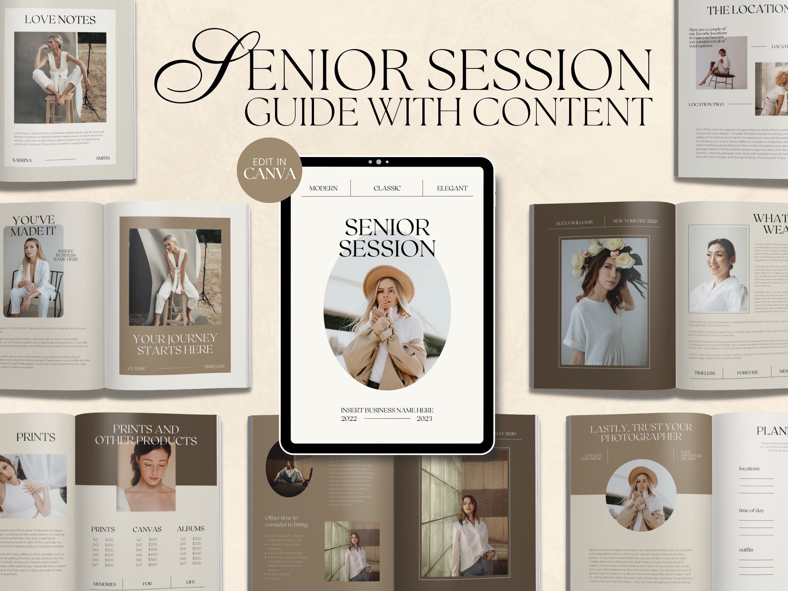 CANVA Modern Senior Session Guide With Content, Pre-written Welcome ...
