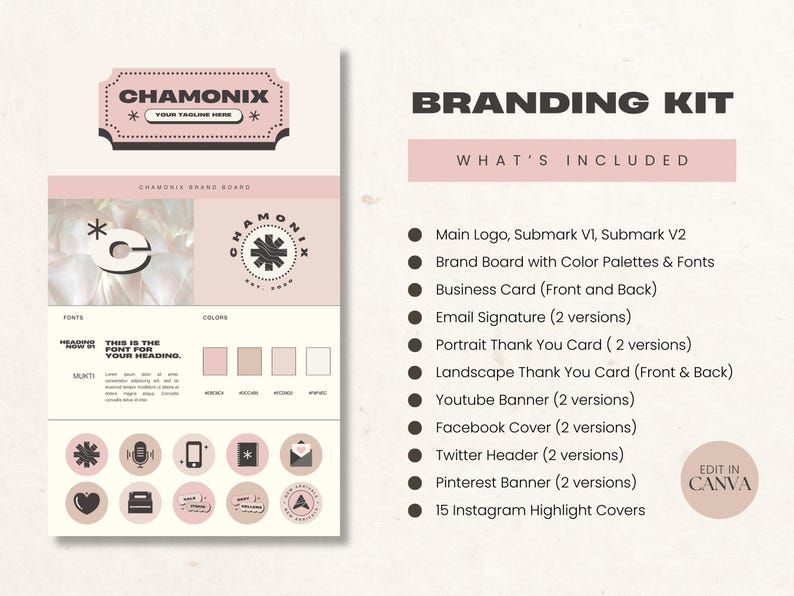 Canva Branding Kit Template, Modern Pink Branding, Editable Logo ...