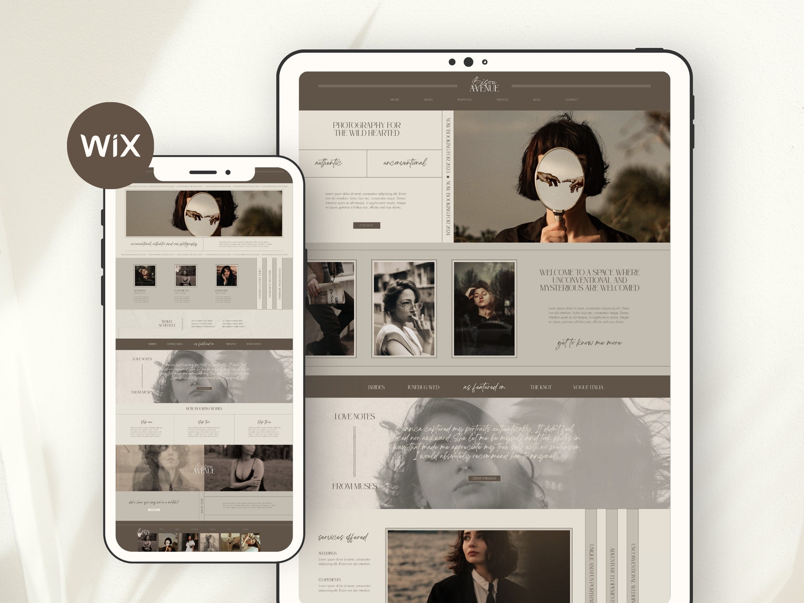 Wix Website Template for Wedding Photographer, Modern Luxe Brown ...
