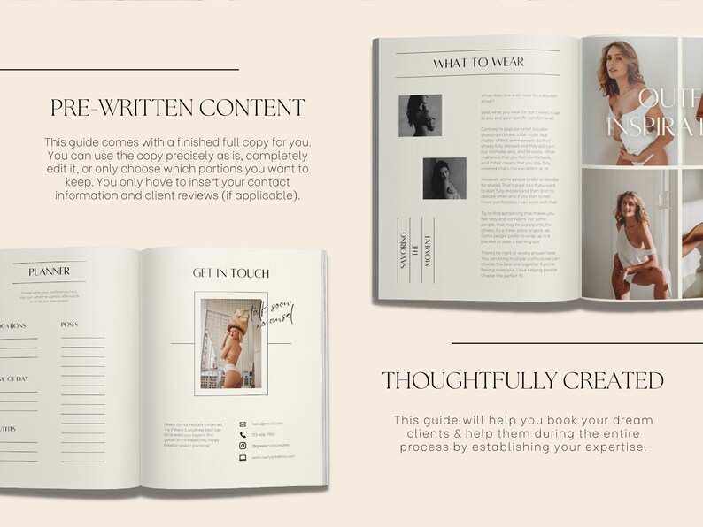 CANVA Modern Boudoir Session Client Guide With Content, Pre-written Preparation Guide, Editable ...