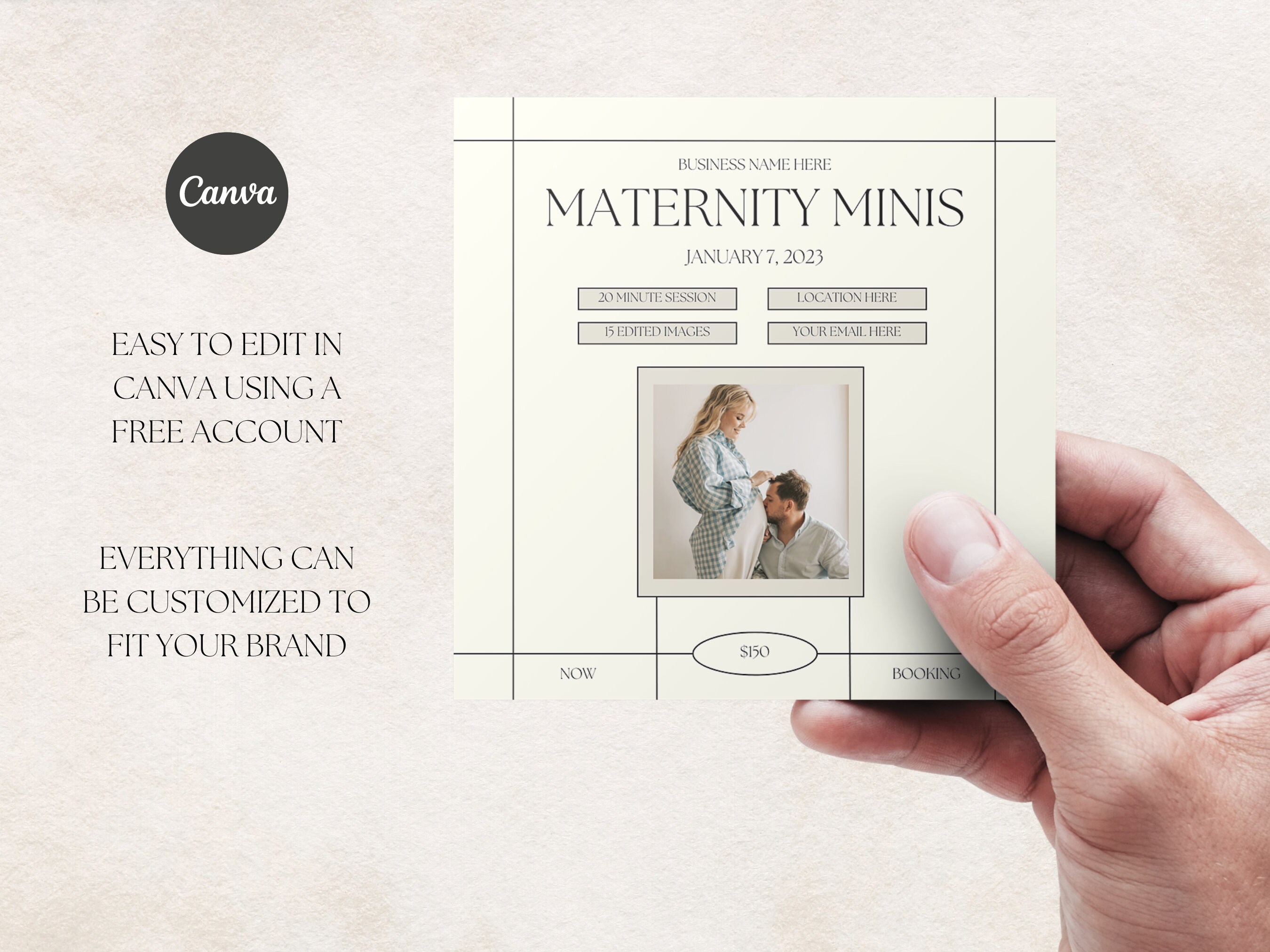 Maternity Mini Session Template Canva, Modern, Maternity Photographer ...