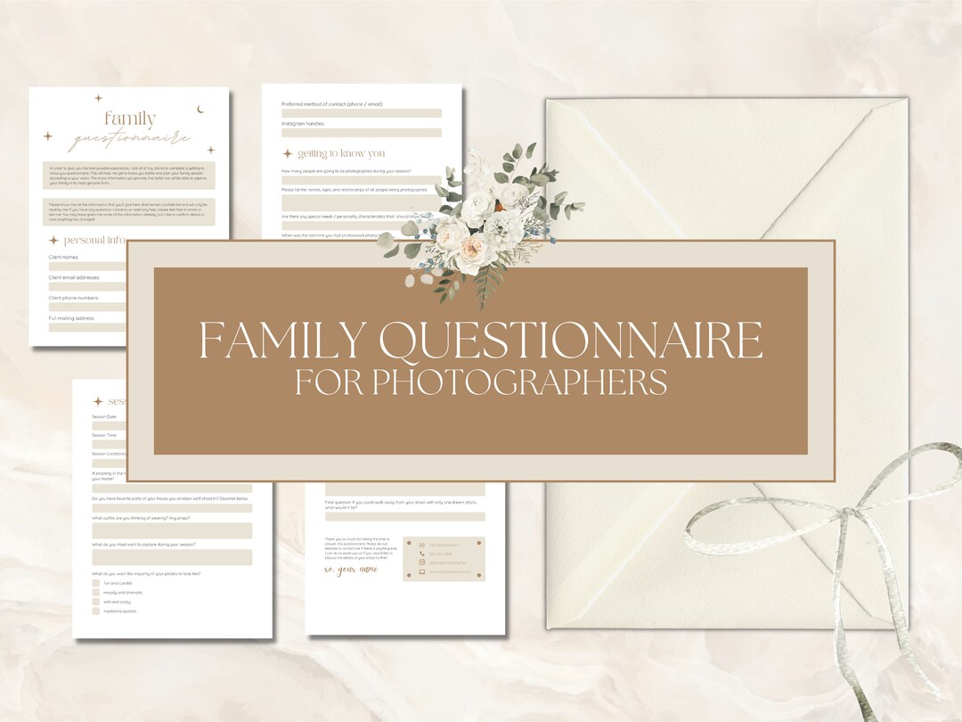 Family Session Photography Client Questionnaire Form, Canva Boho ...