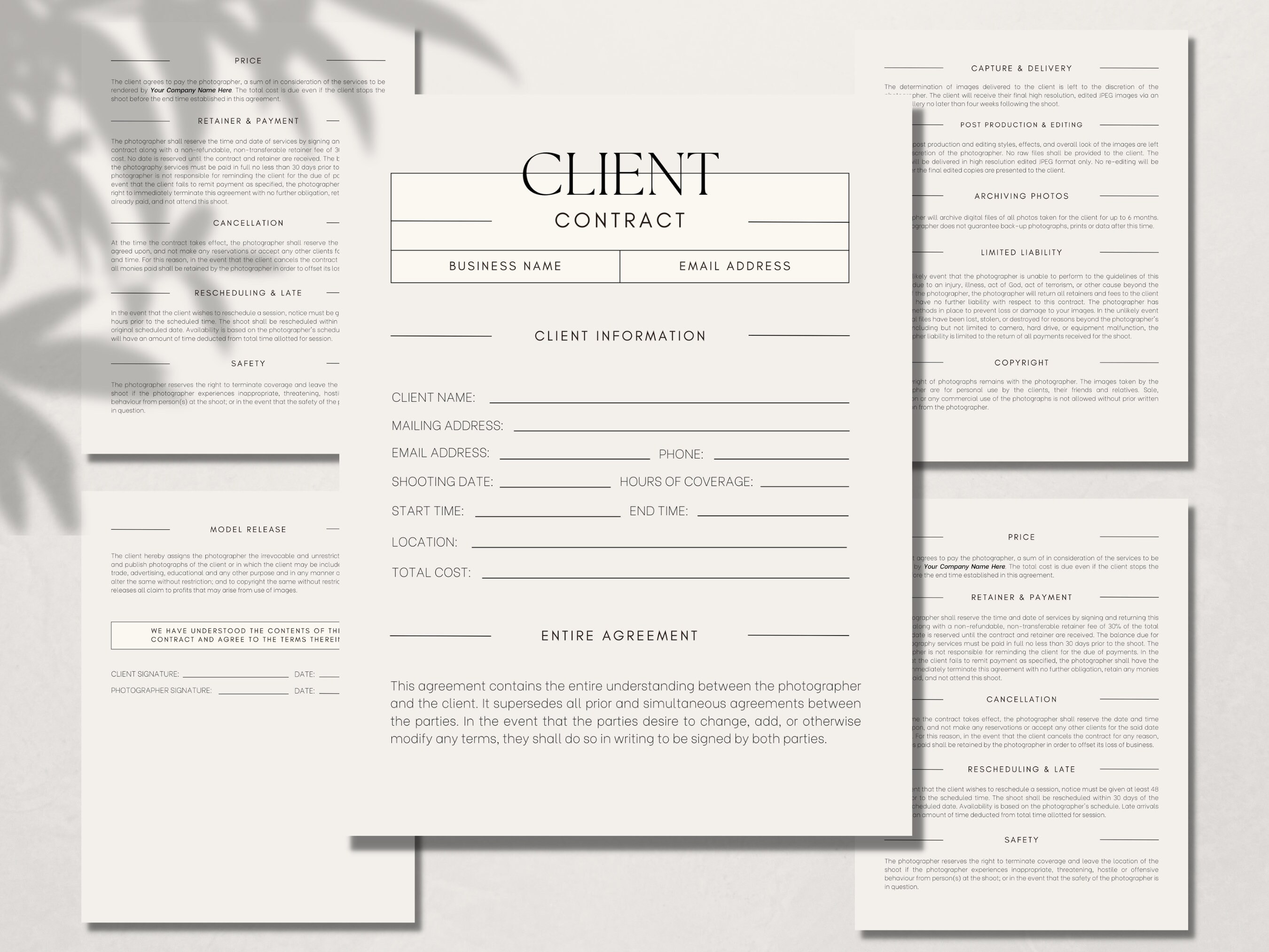 Session Photography Client Contract Template, Canva Modern Contract ...