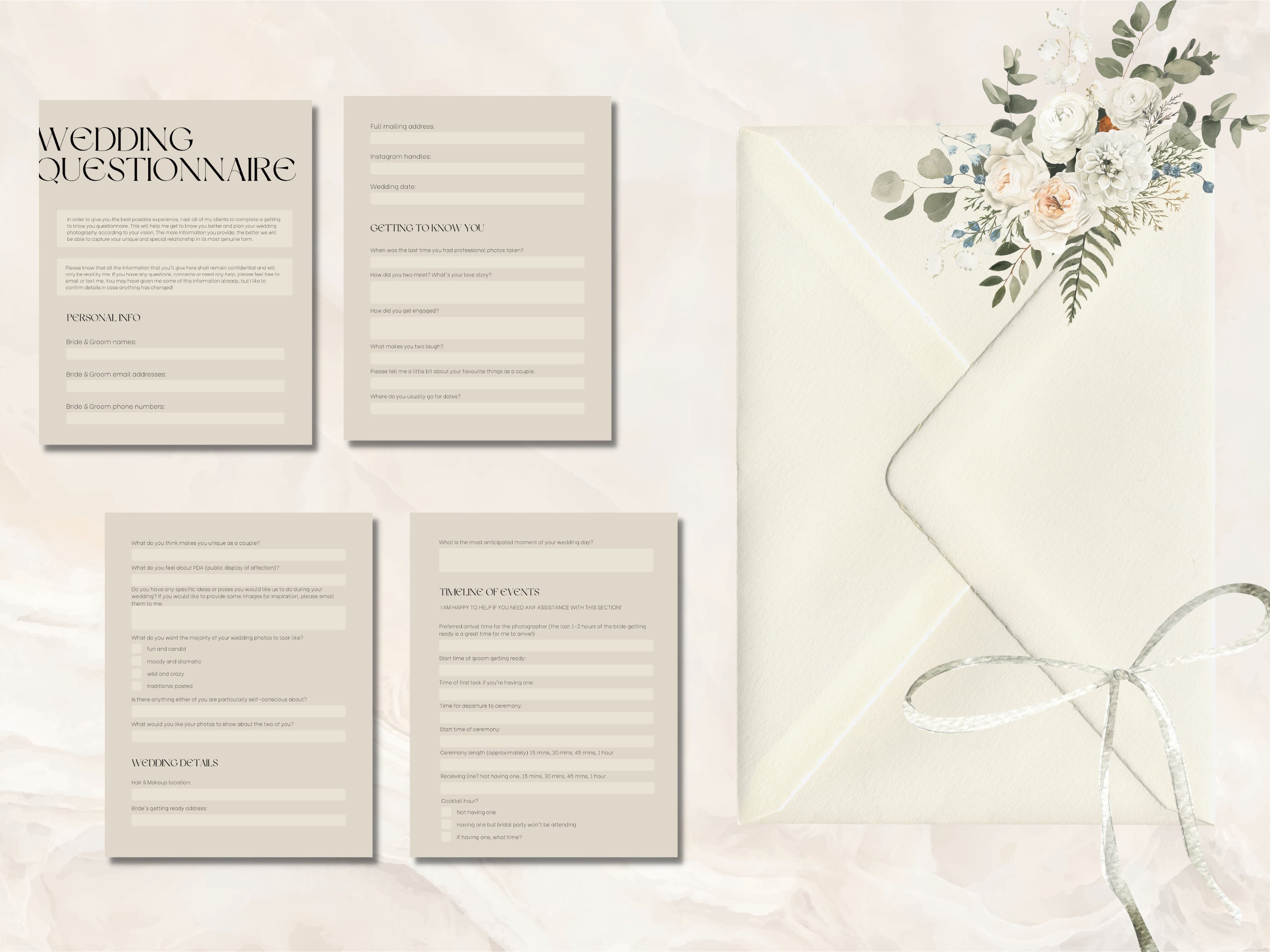 Wedding Photography Client Questionnaire Form, Canva Modern Editable ...