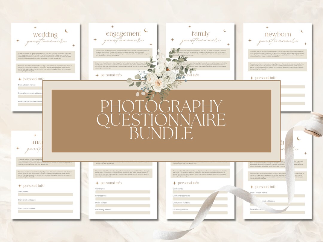 Photography Session Client Questionnaire Form Bundle, Wedding ...