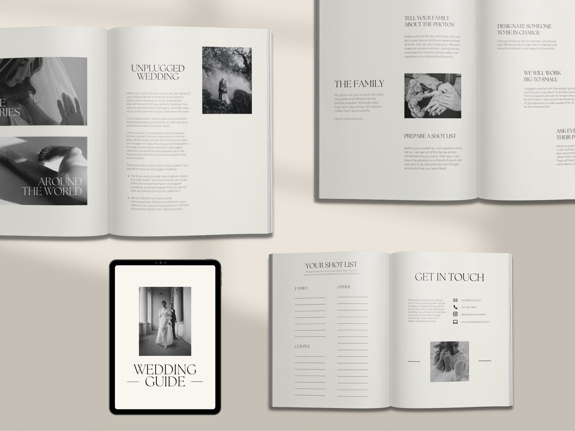 CANVA Modern Minimalist Wedding Photography Client Guide With Content ...