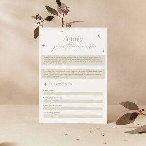 Family Session Photography Client Questionnaire Form, Canva Boho ...