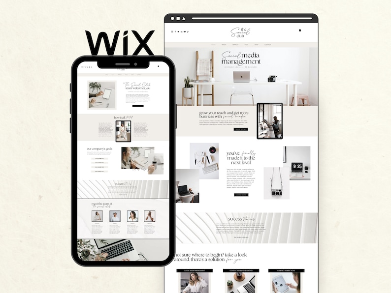 Wix Website Template for Social Media Manager Agency Small Businesses, Modern Minimalist Design ...