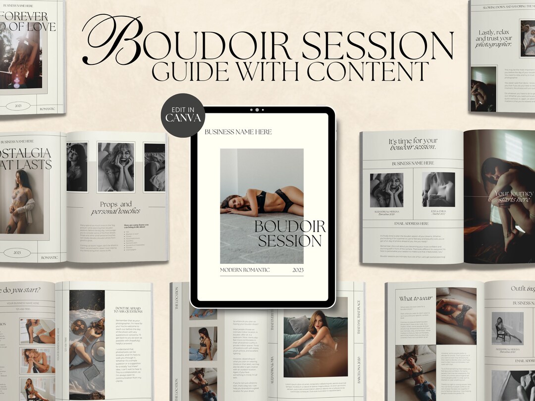 CANVA Modern Boudoir Session Client Guide With Content, Pre-written Preparation Guide, Editable ...